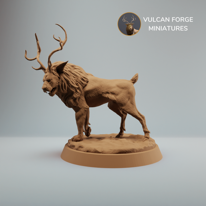 3D Printable Lion deer beast, forest fantasy creature 32mm Scale Pre-Supported by Vulcan Forge ...